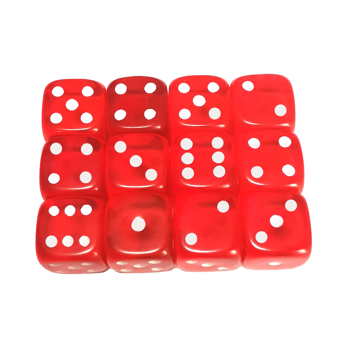 Set 12 zaruri de 12 mm, rosii, de calitate, plastic translucid